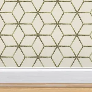 Spoonflower Simply White Hexagon 100% Natural Sisal Grasscloth Wallcovering - Green,gray