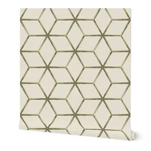 Spoonflower Simply White Hexagon 100% Natural Sisal Grasscloth Wallcovering - Green,gray