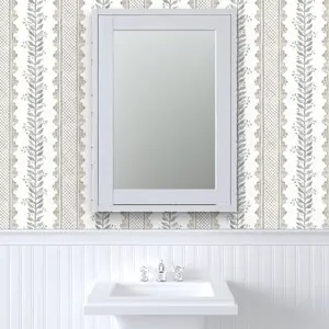 Spoonflower Boho Granny Chic Beige Kitsch Floral Custom Pre-pasted Wallpaper
