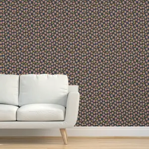 Spoonflower Hops Botanical In Pink On Navy 100% Natural Sisal Grasscloth Wallcovering