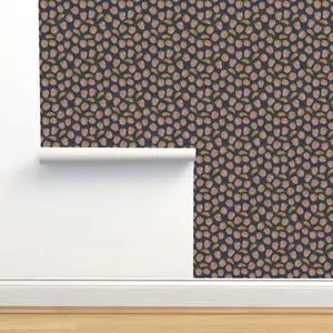 Spoonflower Hops Botanical In Pink On Navy 100% Natural Sisal Grasscloth Wallcovering
