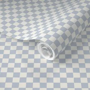 Spoonflower Winter Light Summer Checker Checkerboard Custom Pre-pasted Wallpaper - Blue