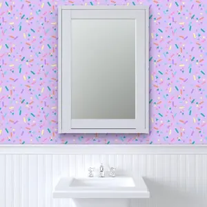 Spoonflower Lavender Sprinkles Party 80s Colorful Custom Pre-pasted Wallpaper - Purple