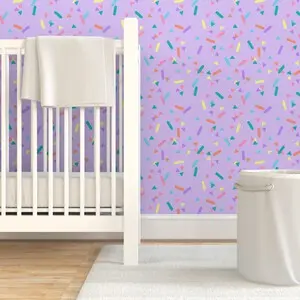 Spoonflower Lavender Sprinkles Party 80s Colorful Custom Pre-pasted Wallpaper - Purple