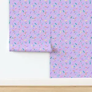 Spoonflower Lavender Sprinkles Party 80s Colorful Custom Pre-pasted Wallpaper - Purple