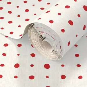 Spoonflower Dot Red Circle Rain Holli Zollinger Innerfire 100% Natural Sisal Grasscloth Wallcovering - White,gray,red
