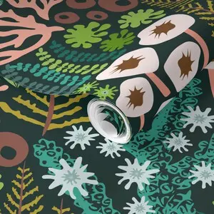 Spoonflower Green Mossy Mushrooms Woodland Fungi Botanical Custom Pre-pasted Wallpaper Green