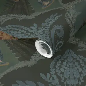 Spoonflower Ogee Dark Vineyard Fountain Hills Custom Pre-pasted Wallpaper - Green