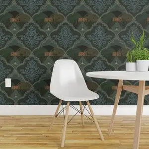 Spoonflower Ogee Dark Vineyard Fountain Hills Custom Pre-pasted Wallpaper - Green