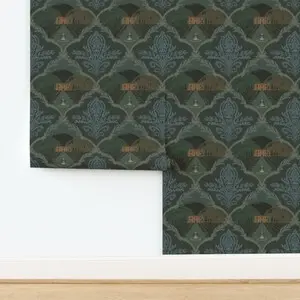 Spoonflower Ogee Dark Vineyard Fountain Hills Custom Pre-pasted Wallpaper - Green