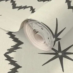 Spoonflower Stars And Stripes Black Cream 100% Natural Sisal Grasscloth Wallcovering - Black,gray