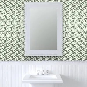 Spoonflower Circles Polka Dot White Painted Dots Random Custom Pre-pasted Wallpaper - Green