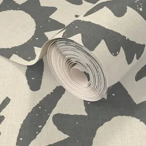 Spoonflower Jules Grey 100% Natural Sisal Grasscloth Wallcovering - Gray,white