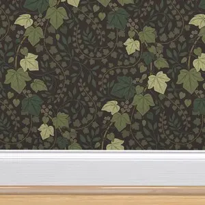 Spoonflower English Ivy 100% Natural Sisal Grasscloth Wallcovering - Gray,green