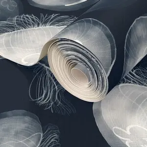 Spoonflower Translucent Jellyfish 100% Natural Sisal Grasscloth Wallcovering - Gray,blue