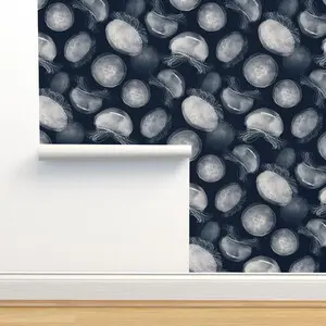 Spoonflower Translucent Jellyfish 100% Natural Sisal Grasscloth Wallcovering