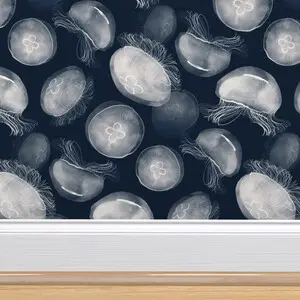 Spoonflower Translucent Jellyfish 100% Natural Sisal Grasscloth Wallcovering