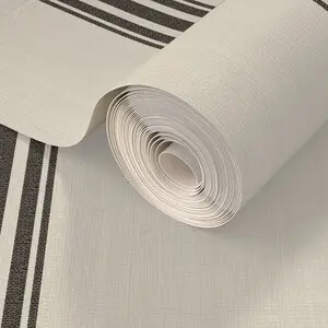 Spoonflower Black Ticking Stripe On Natural Boho Tribal 100% Natural Sisal Grasscloth Wallcovering - Black,gray