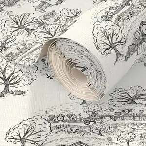 Spoonflower Celebrate A Simple Life Traditions Toile 100% Natural Sisal Grasscloth Wallcovering - Black,white,gray