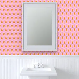 Spoonflower Hearts Pink Whimsical Valentines Day Cute Custom Pre-pasted Wallpaper - Orange