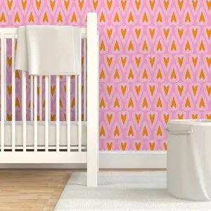 Spoonflower Hearts Pink Whimsical Valentines Day Cute Custom Pre-pasted Wallpaper - Orange
