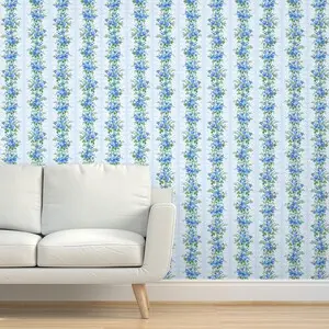 Spoonflower Farmhouse Floral Shabby Chic Romantic Custom Pre-pasted Wallpaper - Blue