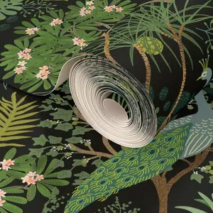 Spoonflower Hiking Hawaii Black Background 100% Natural Sisal Grasscloth Wallcovering - Black,green
