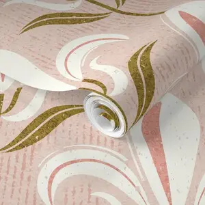 Spoonflower Pink Floral Fleur-de-lis Lily Retro Flowers Custom Pre-pasted Wallpaper - White
