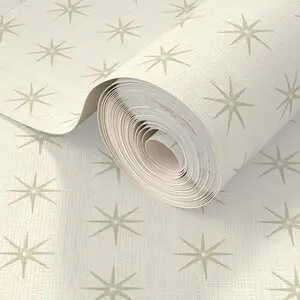 Spoonflower Putty And Cream Stars 100% Natural Sisal Grasscloth Wallcovering - White,gray