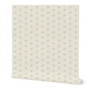 Spoonflower Putty And Cream Stars 100% Natural Sisal Grasscloth Wallcovering - White,gray
