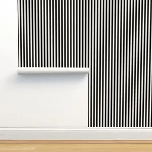 Spoonflower Black And White Thin Vertical Half Inch Picnic 100% Natural Sisal Grasscloth Wallcovering