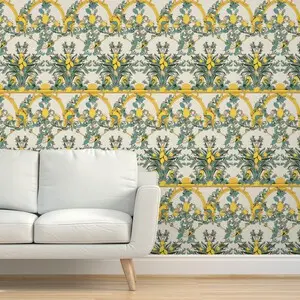 Spoonflower Floral Botanical Nature Fruit Citrus Spring Custom Pre-pasted Wallpaper