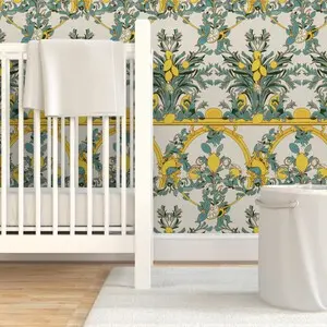 Spoonflower Floral Botanical Nature Fruit Citrus Spring Custom Pre-pasted Wallpaper