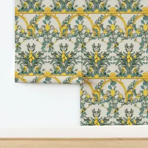Spoonflower Floral Botanical Nature Fruit Citrus Spring Custom Pre-pasted Wallpaper