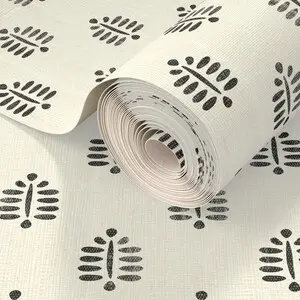 Spoonflower Block Fern In Charcoal 100% Natural Sisal Grasscloth Wallcovering - Gray