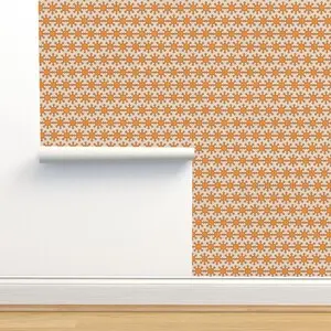 Spoonflower Flower Sun Orange Cream Innerfire Nature 100% Natural Sisal Grasscloth Wallcovering - Orange,beige,brown