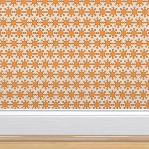 Spoonflower Flower Sun Orange Cream Innerfire Nature 100% Natural Sisal Grasscloth Wallcovering - Orange,beige,brown