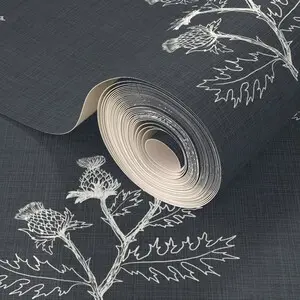 Spoonflower Woodland Thistle Meadow Nature Botanical 100% Natural Sisal Grasscloth Wallcovering - Gray,blue