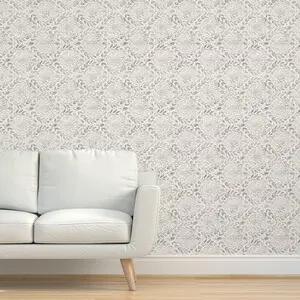 Spoonflower Distressed Grey Damask Leaves 100% Natural Sisal Grasscloth Wallcovering