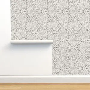 Spoonflower Distressed Grey Damask Leaves 100% Natural Sisal Grasscloth Wallcovering