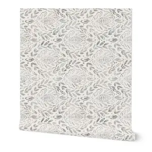 Spoonflower Distressed Grey Damask Leaves 100% Natural Sisal Grasscloth Wallcovering