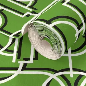 Spoonflower Trellis Room In Kelly 100% Natural Sisal Grasscloth Wallcovering - Green,black
