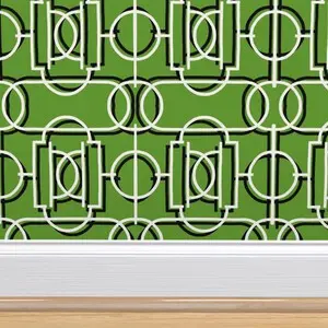 Spoonflower Trellis Room In Kelly 100% Natural Sisal Grasscloth Wallcovering - Green,black