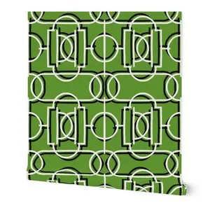 Spoonflower Trellis Room In Kelly 100% Natural Sisal Grasscloth Wallcovering - Green,black