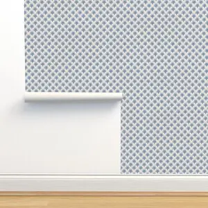 Spoonflower Pinecone Medium Blue On With Texture 100% Natural Sisal Grasscloth Wallcovering - White