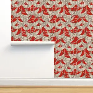 Spoonflower Swoosh In Poppy 100% Natural Sisal Grasscloth Wallcovering - Gray,brown
