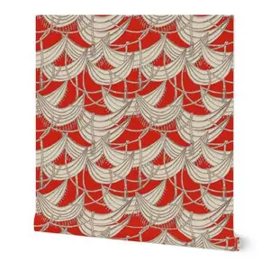 Spoonflower Swoosh In Poppy 100% Natural Sisal Grasscloth Wallcovering - Gray,brown