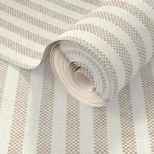 Spoonflower Aegean Wide Ticking Stripe Jute 100% Natural Sisal Grasscloth Wallcovering - Gray