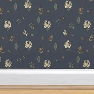 Spoonflower Floral Study Husk 100% Natural Sisal Grasscloth Wallcovering - Gray,beige