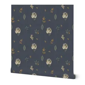 Spoonflower Floral Study Husk 100% Natural Sisal Grasscloth Wallcovering - Gray,beige